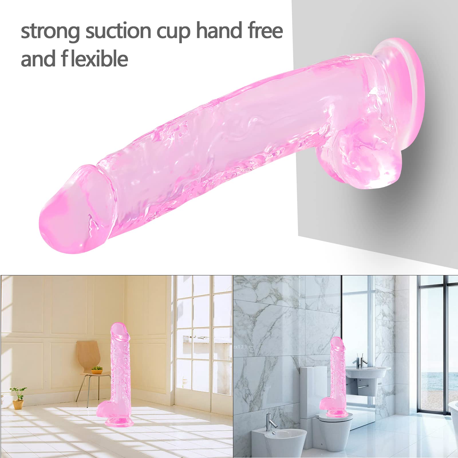 Pink Dildo,7.6" Ultra-Soft Realistic Dildo with Suction Cup Base for Hands-Free Play, Body-Safe Material