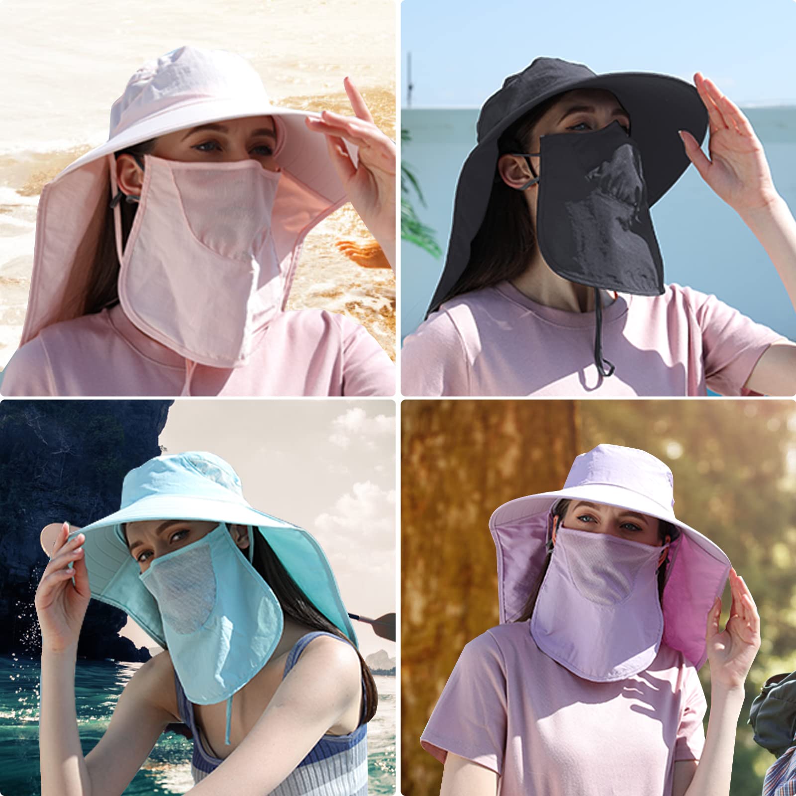 icolor Women Sun Hat UPF 50+ Wide Brim Sunscreen Visor Sun Protection Cap w/12 Neck Flap Sun Shade Hat for Girl Lady