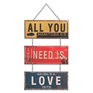 nikky home all you need is love metal antique wall art hanging sign plaque 70s room decor 12 x 19 inches