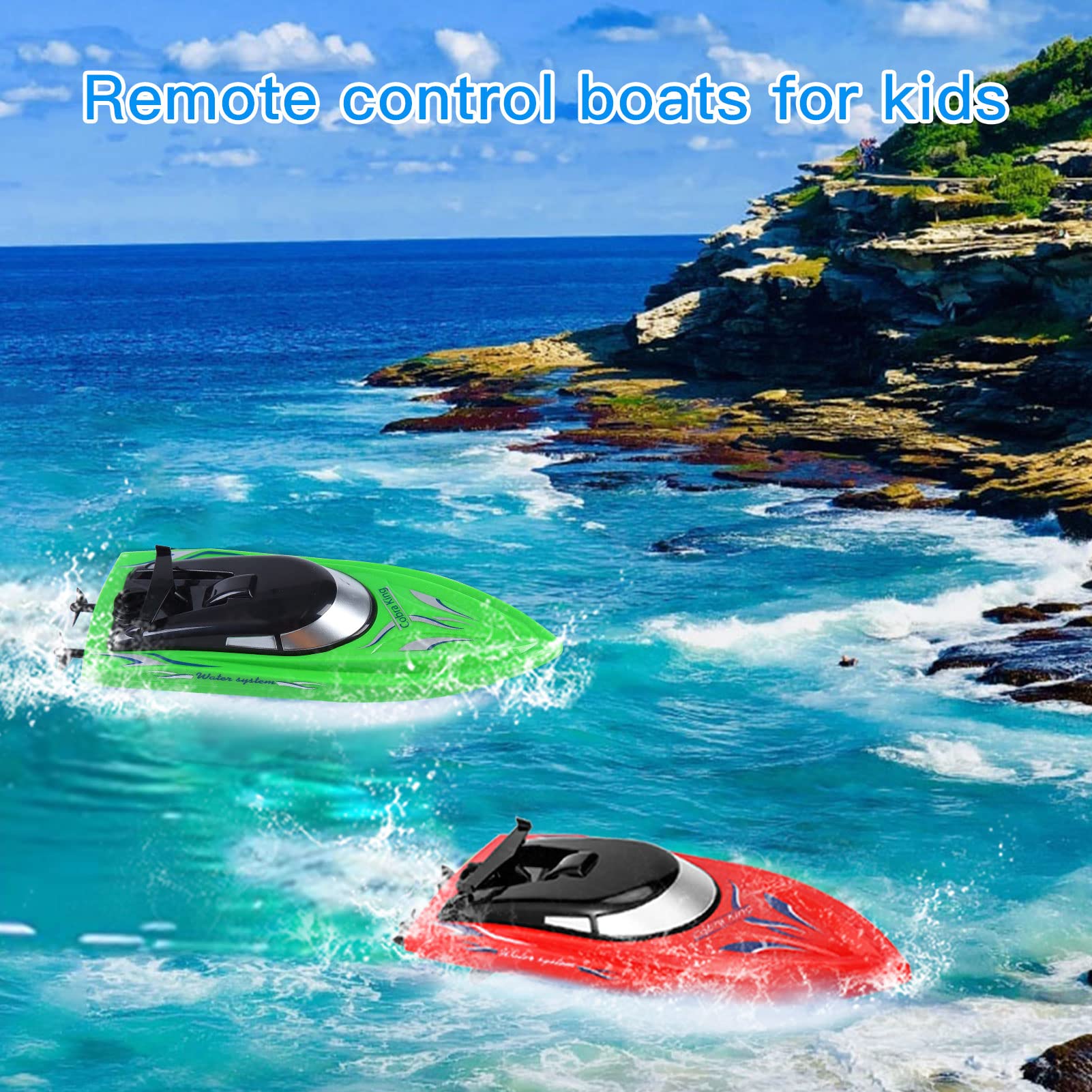 Lumiparty 2PACK RC Boat,Remote Control Boats for Kids and Adults,10km/H 2.4G High Speed Remote Control Boat,Fast RC Boats for Pools and Lakes with 4 Rechargeable Battery.(Red+Green)