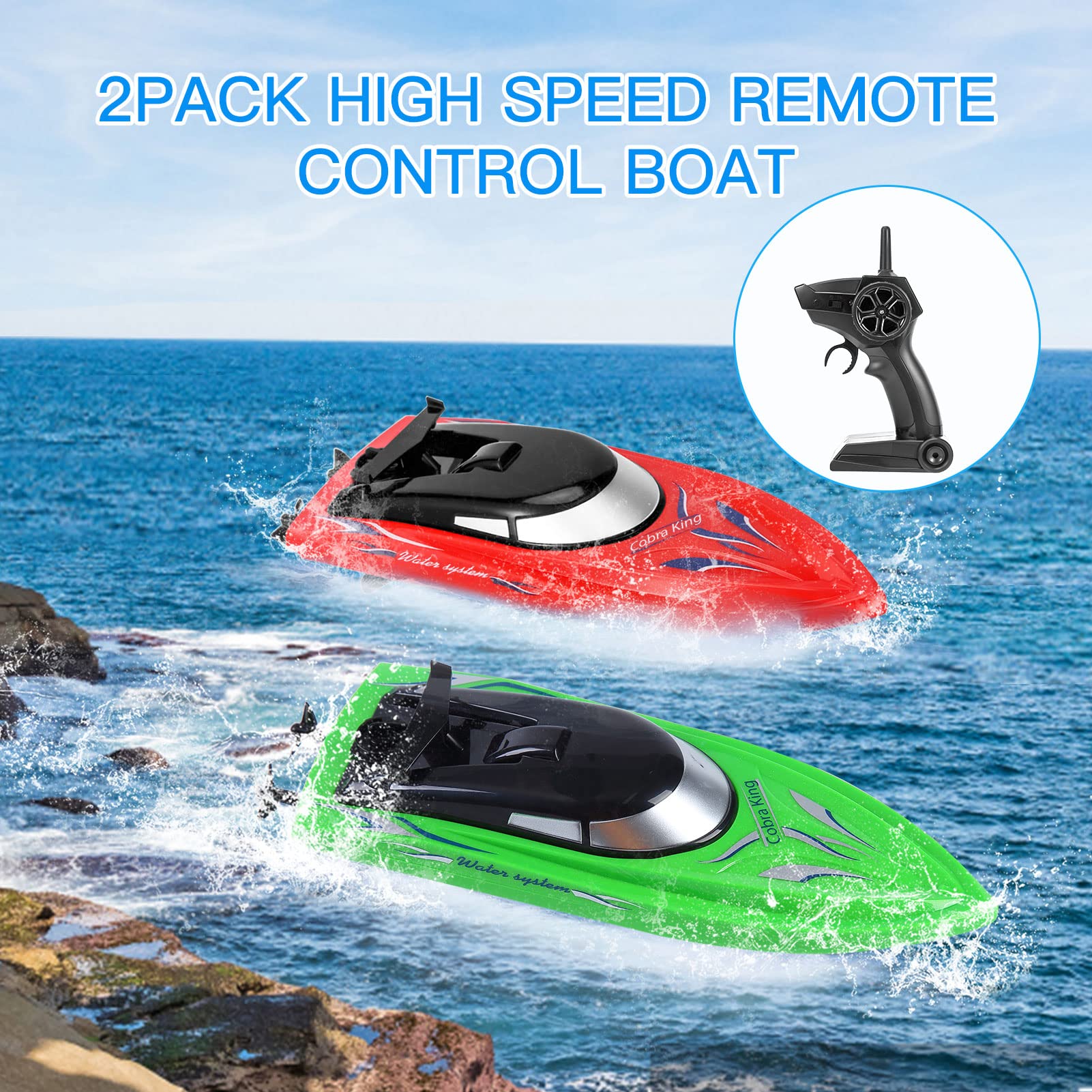 Lumiparty 2PACK RC Boat,Remote Control Boats for Kids and Adults,10km/H 2.4G High Speed Remote Control Boat,Fast RC Boats for Pools and Lakes with 4 Rechargeable Battery.(Red+Green)