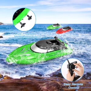 Lumiparty 2PACK RC Boat,Remote Control Boats for Kids and Adults,10km/H 2.4G High Speed Remote Control Boat,Fast RC Boats for Pools and Lakes with 4 Rechargeable Battery.(Red+Green)