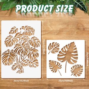 9 Pieces Reusable Painting Stencil Tropical Stencil Plastic Paint Stencils Summer Pattern Drawing Templates Stencils Reusable Craft Stencils for Painting (Leaves,9.8 x 9.8 Inches, 13.8 x 10.2 Inches)