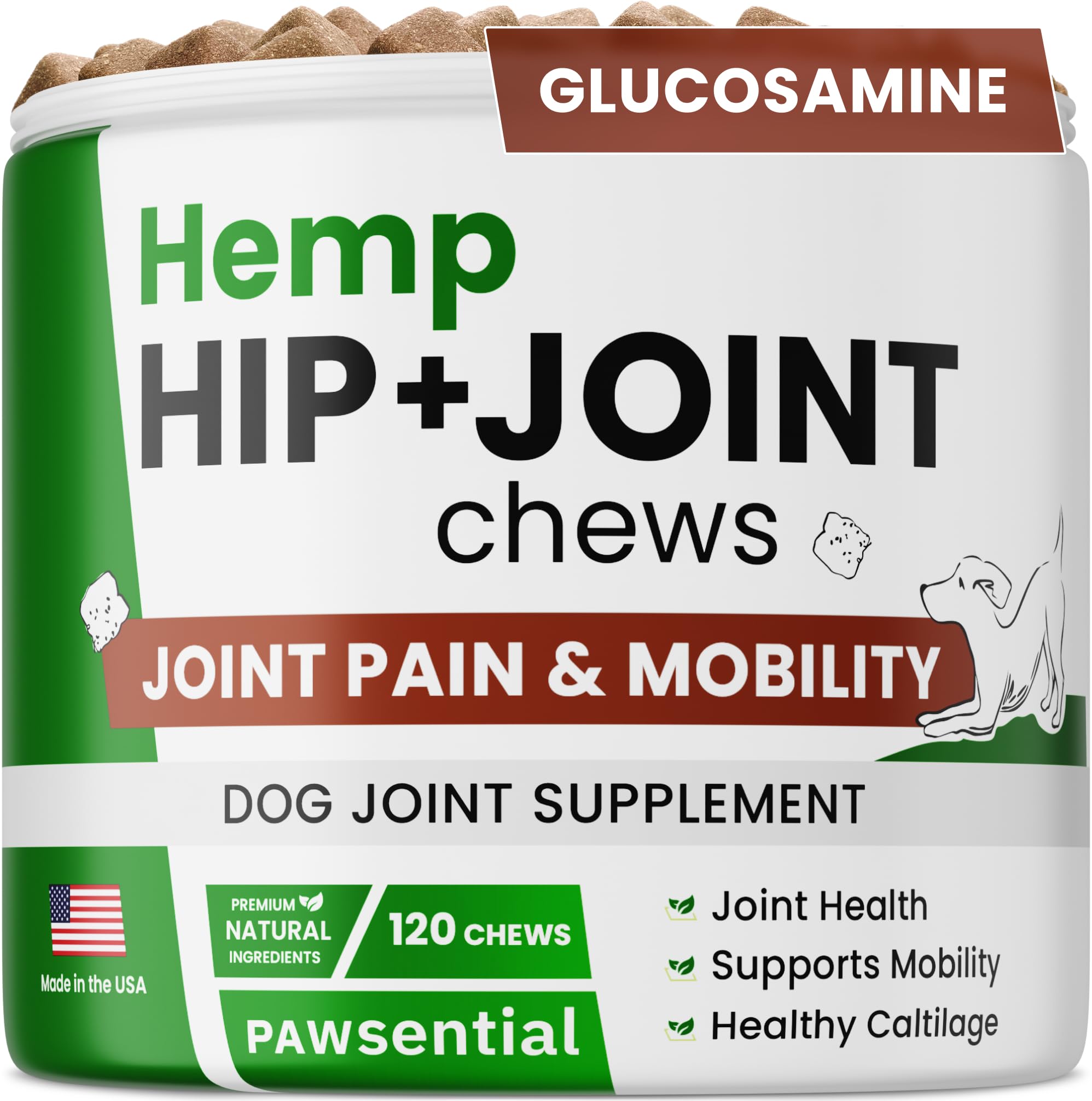 ADVANCED Hemp Hip & Joint Supplement for Dogs - Glucosamine for Dogs - Dog Joint Pain Relief Treats - Chondroitin Turmeric MSM Hemp Oil - Hemp Treats for Joint Health - Senior Mobility Support Chew