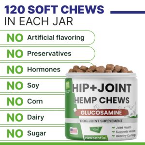 ADVANCED Hemp Hip & Joint Supplement for Dogs - Glucosamine for Dogs - Dog Joint Pain Relief Treats - Chondroitin Turmeric MSM Hemp Oil - Hemp Treats for Joint Health - Senior Mobility Support Chew