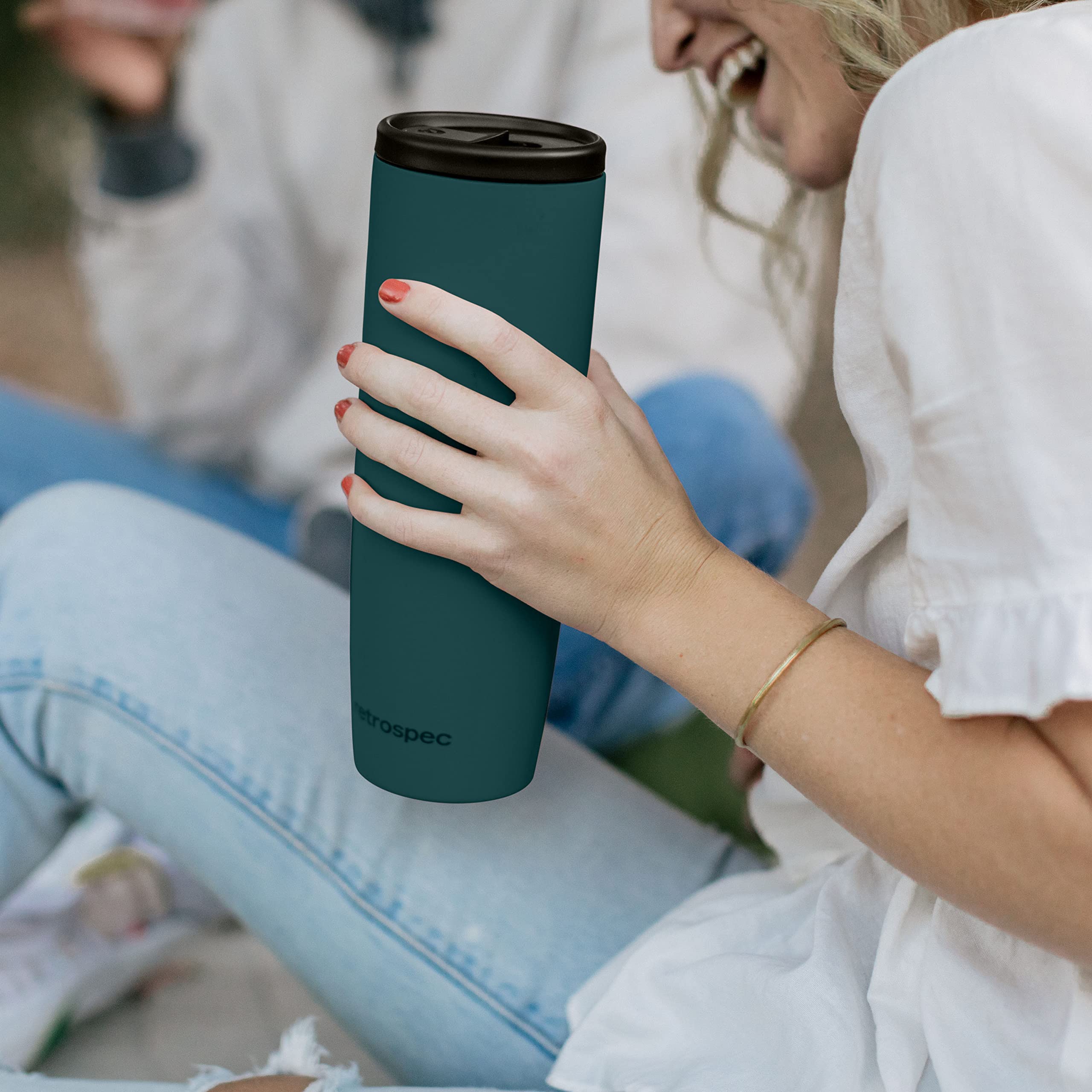 Retrospec Arroyo Stainless Steel Tumbler with Lid and Straw - Reusable Insulated Tumbler Cup - Iced Coffee Travel Mug - Double Walled Thermal Tumblers - 24oz - Matte Superior Blue