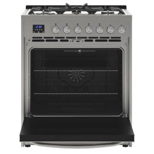 KoolMore KM-FR30G-SS 30” Inch Professional Gas Range Stove with 5 Burner Cooktop, Rapid Convection Oven, and Digital Timer with Heavy-Duty Cast Iron Grates, Stainless-Steel Appliance, 30 Inch, Silver