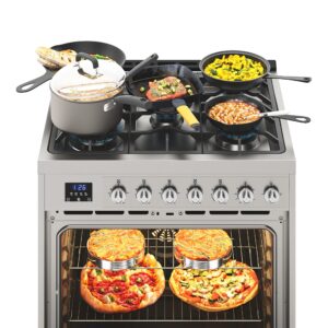 KoolMore KM-FR30G-SS 30” Inch Professional Gas Range Stove with 5 Burner Cooktop, Rapid Convection Oven, and Digital Timer with Heavy-Duty Cast Iron Grates, Stainless-Steel Appliance, 30 Inch, Silver