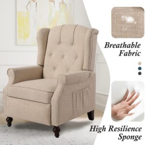 Consofa Wingback Recliner Chair with Massage and Heat Tufted Fabric Push Back Arm Chair for Living Room Vintage Recliner Chair with Remote Control, Padded Cushion, Backrest, Wooden Legs