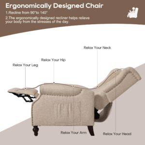 Consofa Wingback Recliner Chair with Massage and Heat Tufted Fabric Push Back Arm Chair for Living Room Vintage Recliner Chair with Remote Control, Padded Cushion, Backrest, Wooden Legs