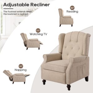 Consofa Wingback Recliner Chair with Massage and Heat Tufted Fabric Push Back Arm Chair for Living Room Vintage Recliner Chair with Remote Control, Padded Cushion, Backrest, Wooden Legs