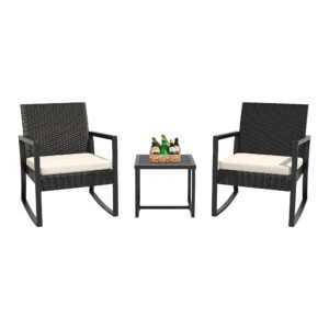 wwr 3 pieces outdoor patio furniture set wicker rattan chair set patio bistro conversation set 3 pcs with coffee table for yard & bistro (sand)