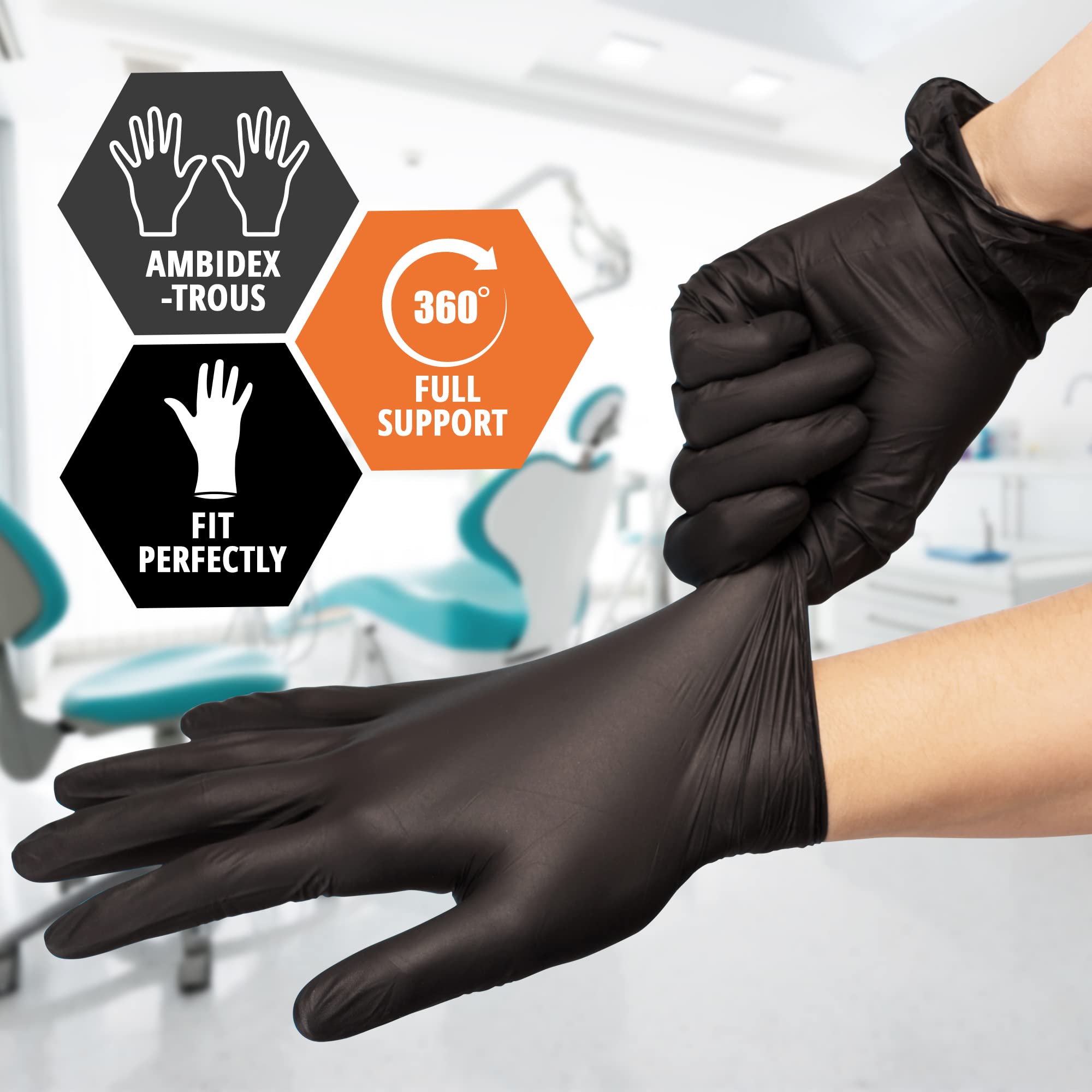 MED PRIDE Extra Strength Vinyl Disposable Gloves, Large 50 Pack - Black Ambidextrous Powder & Latex-Free Surgical Gloves For Tattoo Artists, Cleaners, Food Prep, Home & Industrial Use