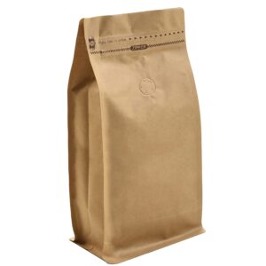 50 Pieces 1 Kg Kraft Paper Stand Up Coffee Bag/Flat Bottom Pouch with Air Release Valve and Reusable Side Zipper. (50pcs, 2.2lb/32oz/1kg)