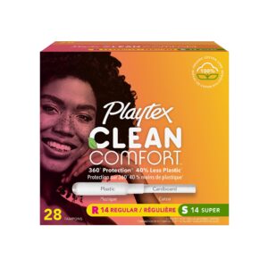 playtex clean comfort organic cotton tampons, multipack (14ct regular/14ct super absorbency), fragrance-free, organic cotton - 28ct