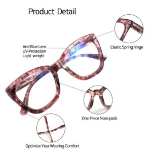 OHREADER Women Reading Glasses Blue Light Glasses-Oversized Readers for Women Computer Eyelgasses Spring Hinge (Purple/Pink/Pink tortoise, 3.00, x)