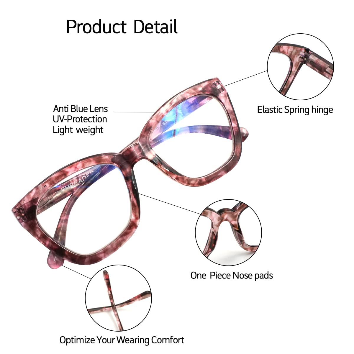 OHREADER Women Reading Glasses Blue Light Glasses-Oversized Readers for Women Computer Eyelgasses Spring Hinge (Purple/Pink/Pink tortoise, 3.00, x)