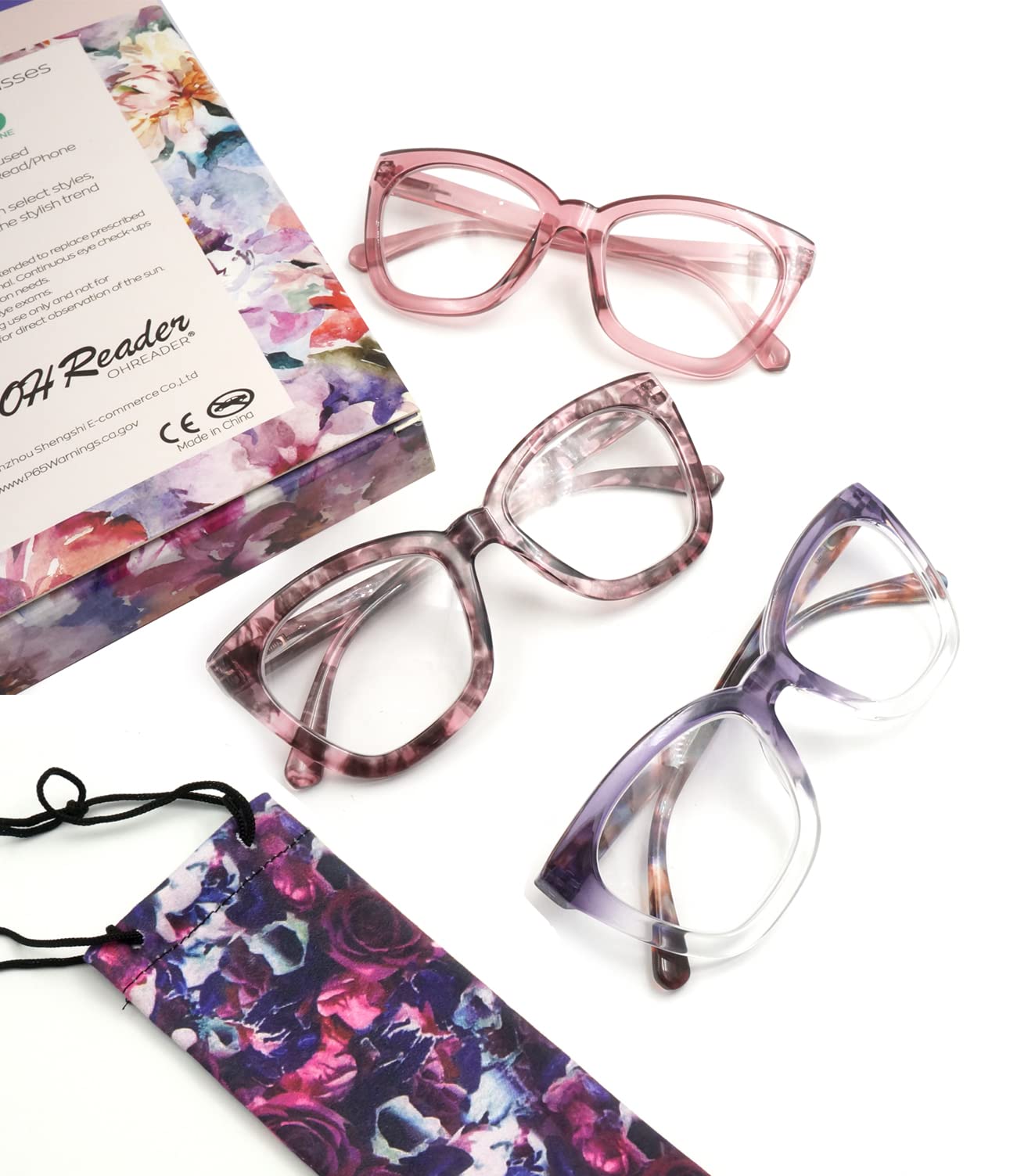 OHREADER Women Reading Glasses Blue Light Glasses-Oversized Readers for Women Computer Eyelgasses Spring Hinge (Purple/Pink/Pink tortoise, 3.00, x)