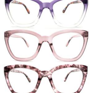 OHREADER Women Reading Glasses Blue Light Glasses-Oversized Readers for Women Computer Eyelgasses Spring Hinge (Purple/Pink/Pink tortoise, 3.00, x)