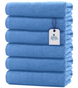 dan river 100% cotton economy bath towels set pack of 6| super absorbent quick drying hotel quality towels for home, gym, spa & daily use | medium blue, 22”x44”, 400 gsm