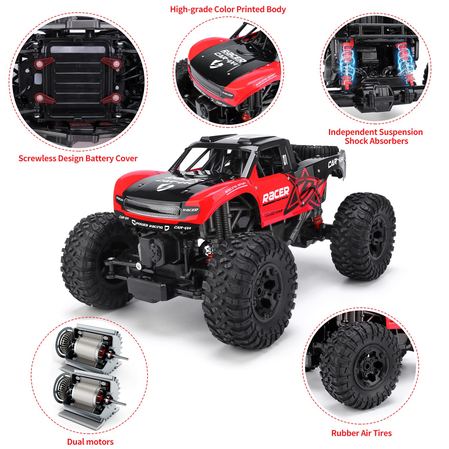 JONEALA RC Trucks 4x4 Offroad Waterproof - 1:12 Scale Large Amphibious Remote Control Car, Dual Motors Crawler Vehicle, Monster Toys with 3 Rechargeable Batteries, Best Gift for Kids Adults