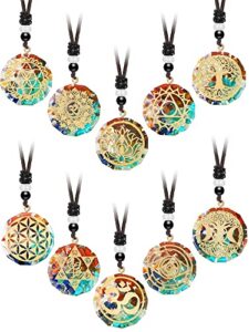 batiyeer 10 pieces chakra necklace orgonite necklace crystal pendant necklace spiral chakra healing energy necklace adjustable reversible pendant for women men,1.4 inches (novelty)