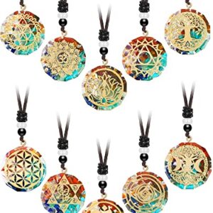 Batiyeer 10 Pieces Chakra Necklace Orgonite Necklace Crystal Pendant Necklace Spiral Chakra Healing Energy Necklace Adjustable Reversible Pendant for Women Men,1.4 Inches (Novelty)