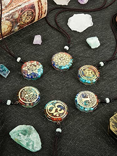 Batiyeer 10 Pieces Chakra Necklace Orgonite Necklace Crystal Pendant Necklace Spiral Chakra Healing Energy Necklace Adjustable Reversible Pendant for Women Men,1.4 Inches (Novelty)