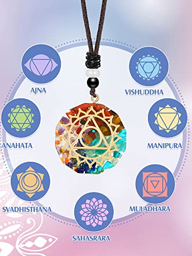 Batiyeer 10 Pieces Chakra Necklace Orgonite Necklace Crystal Pendant Necklace Spiral Chakra Healing Energy Necklace Adjustable Reversible Pendant for Women Men,1.4 Inches (Novelty)