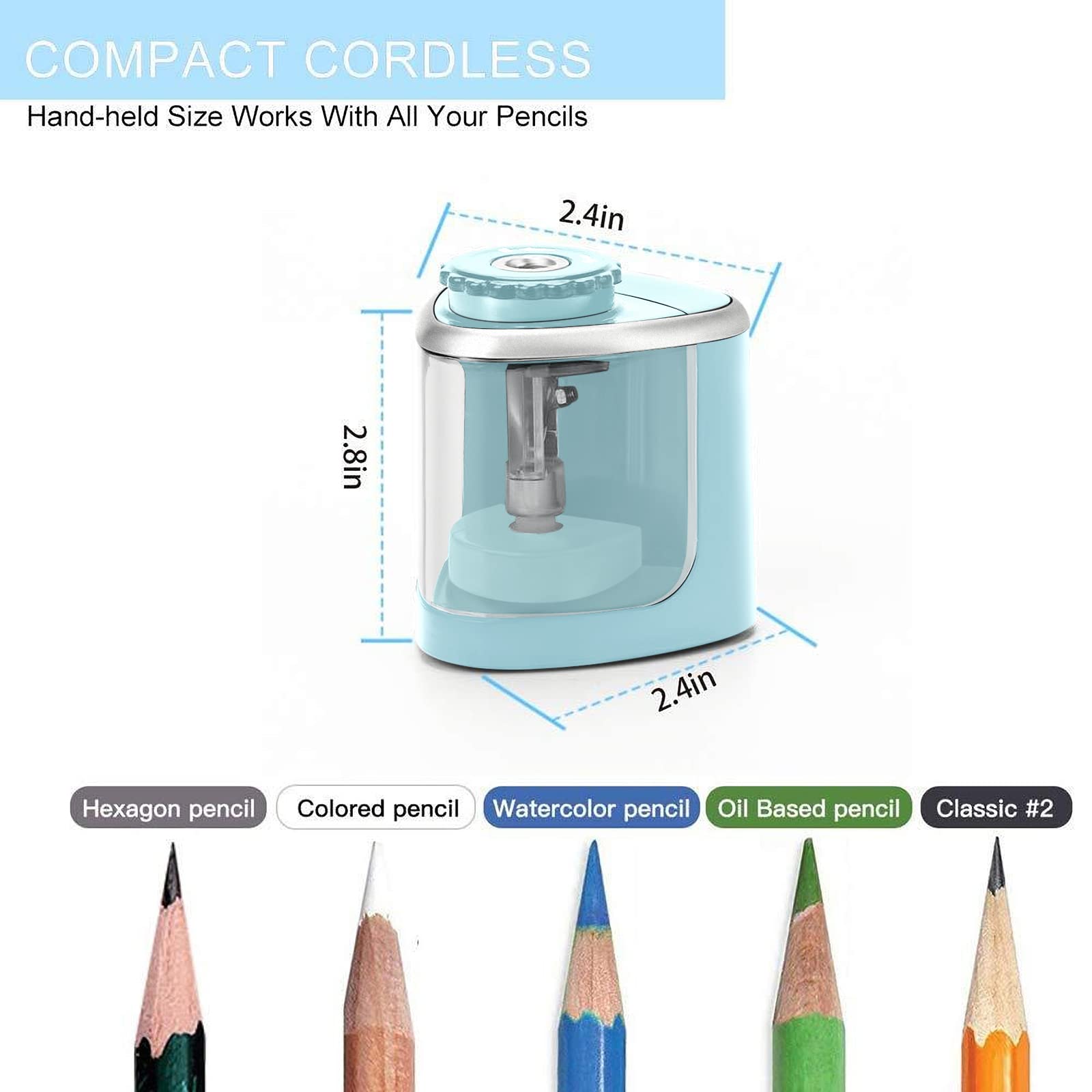 Aogwat Pencil Sharpener Electric Pencil Sharpeners, Portable Pencil Sharpener Kids, Blade to Fast Sharpen, Suitable for No.2/Colored Pencils(6-8mm)/School Pencil Sharpener/Classroom/Office/Home (Blue)