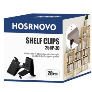 Shelf Clips, Hosrnovo 28PCS Adjustable Supports Clip for 255 Standard Pilaster, Heavy Duty Metal Shelving Brackets Clips for Kitchen Cabinet Bookcase (Black)