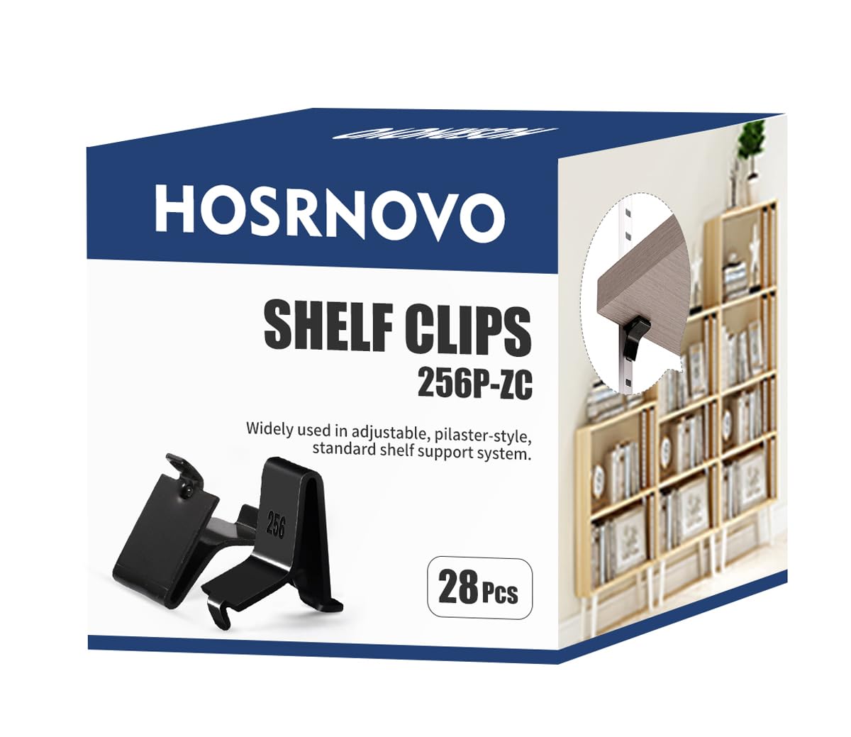 Shelf Clips, Hosrnovo 28PCS Adjustable Supports Clip for 255 Standard Pilaster, Heavy Duty Metal Shelving Brackets Clips for Kitchen Cabinet Bookcase (Black)