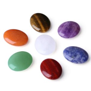 laidanla 7pcs healing crystals palm stone set oval amethyst clear quartz tiger eye sodalite chakra crystal polished natural stones pocket gemstone for meditation relief anxiety stress