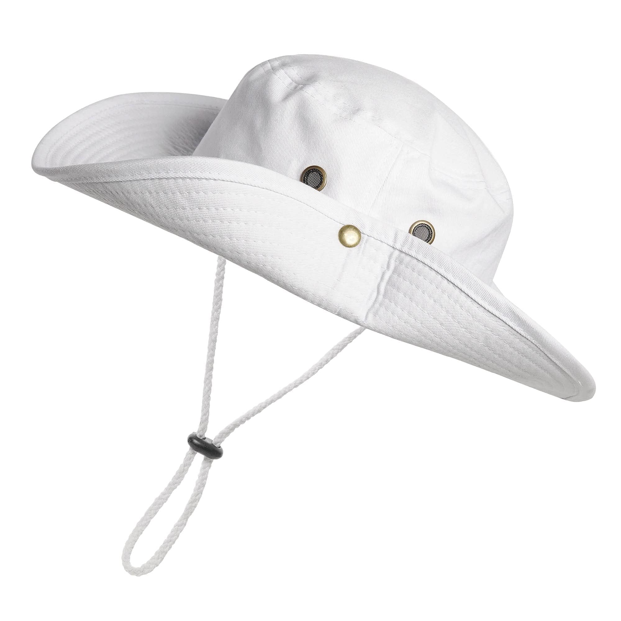 Womens Sun Hat Wide Brim Bucket Hats Hiking Fishing UV Protection Safari Boonie Hat for Men Women（L 24" /61cm，M 22.83"/58cm） White