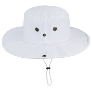 Womens Sun Hat Wide Brim Bucket Hats Hiking Fishing UV Protection Safari Boonie Hat for Men Women（L 24" /61cm，M 22.83"/58cm） White