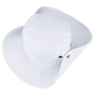 Womens Sun Hat Wide Brim Bucket Hats Hiking Fishing UV Protection Safari Boonie Hat for Men Women（L 24" /61cm，M 22.83"/58cm） White