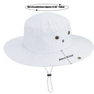 Womens Sun Hat Wide Brim Bucket Hats Hiking Fishing UV Protection Safari Boonie Hat for Men Women（L 24" /61cm，M 22.83"/58cm） White