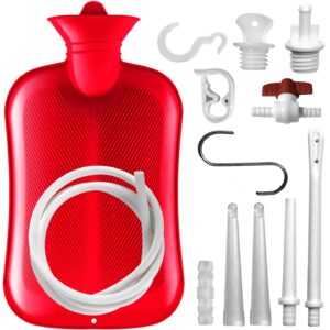 2 l enema bag home enema kit with 3 enema tips,60 inch long silicone hose, controlable water flow valve, hot-water bottle for colon cleansing enemas for women/men（red）