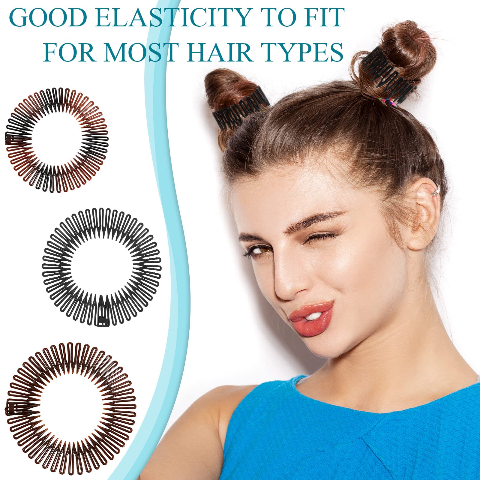 WILLBOND 14 Pcs Full Circular Stretch Comb Headbands Flexible Plastic Circle Hair Comb Circular Tooth Headband Plastic Hair Hairband Holder for Women Girls Hair Accessories, 7 Styles(Lovely Color)