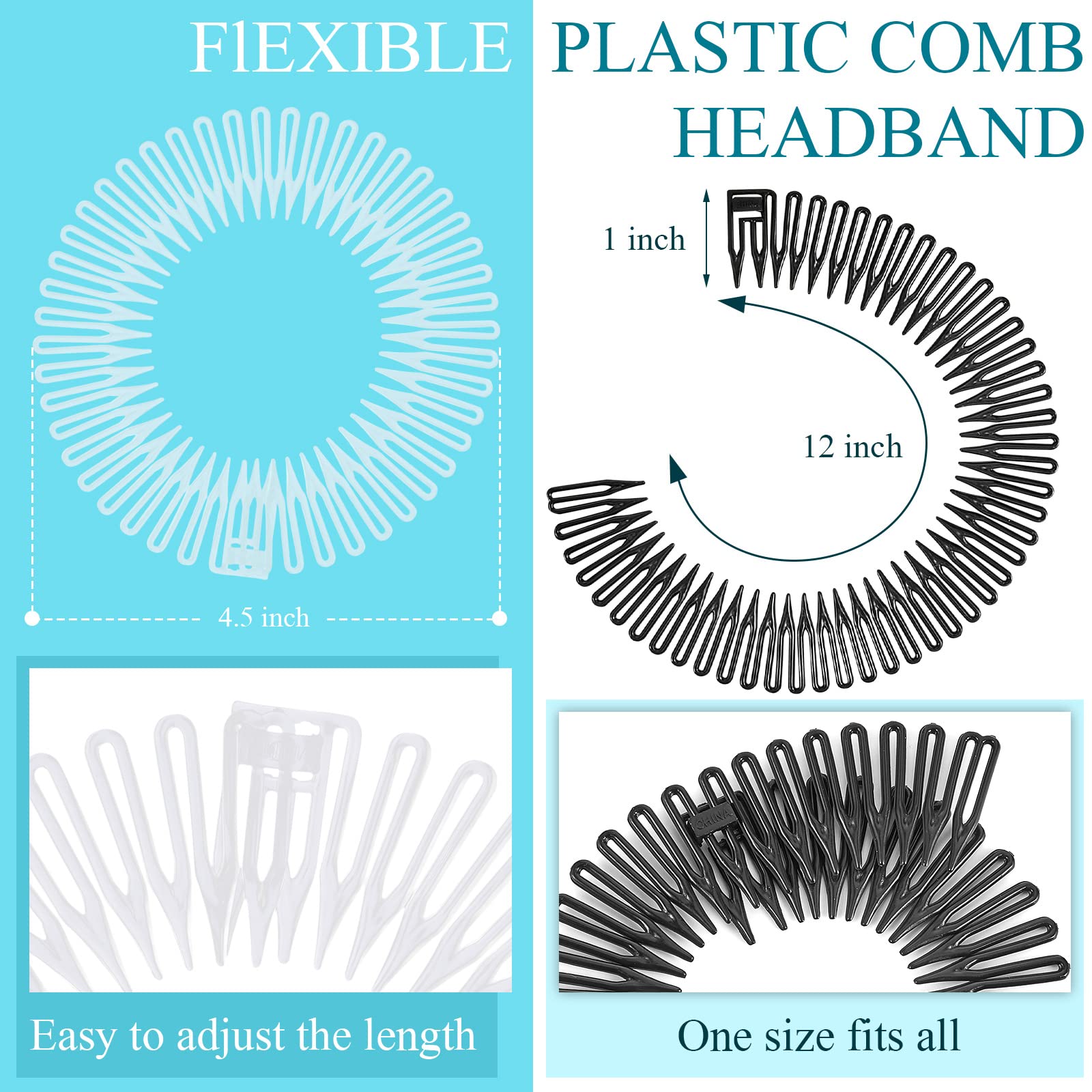 WILLBOND 14 Pcs Full Circular Stretch Comb Headbands Flexible Plastic Circle Hair Comb Circular Tooth Headband Plastic Hair Hairband Holder for Women Girls Hair Accessories, 7 Styles(Lovely Color)