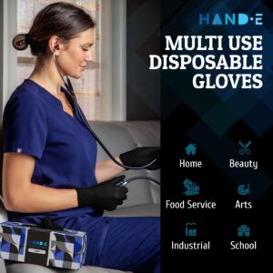 Hand-E Touch Black Nitrile Disposable Gloves Medium, 100 Count - BBQ, Tattoo, Hair Dye, Cooking, Mechanic Gloves - Powder and Latex Free Gloves