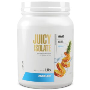 maxler juicy isolate protein powder - clear whey isolate - low lactose, fat free, sugar free muscle recovery drink for pre & post workout - 90% of protein per serving - pineapple 1.1lb (20 servings)