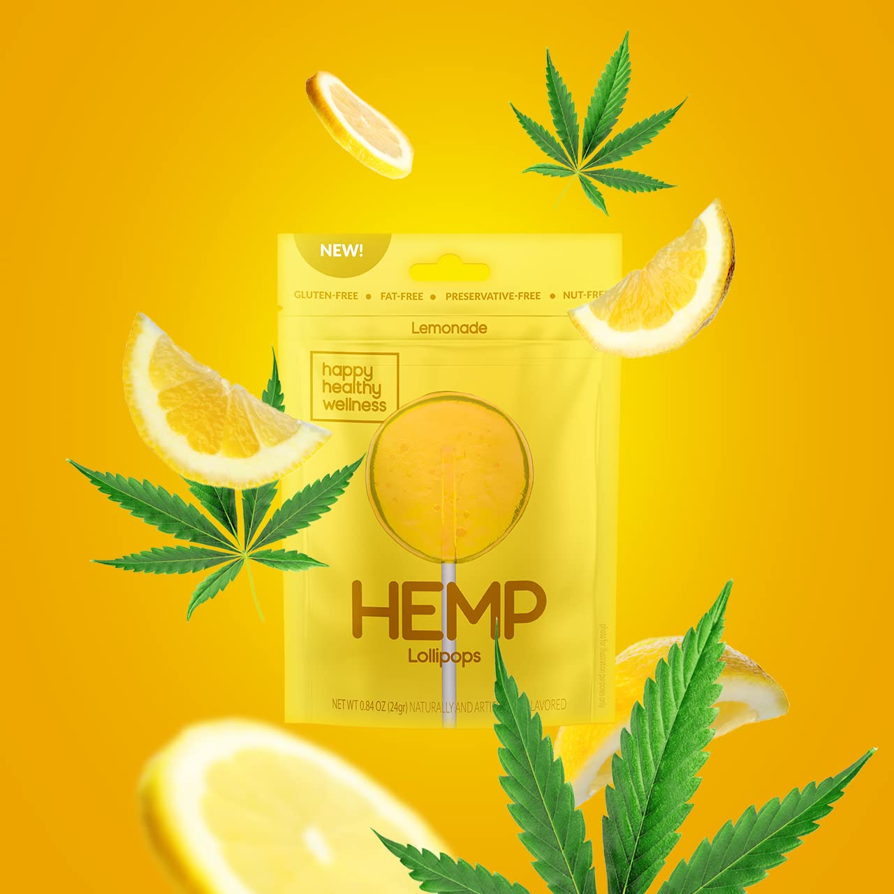 HHW Hemp Lollipops - Natural Hemp Oil Infused Lollipop, (1-Pack - 3 Pops) (Lemonade)