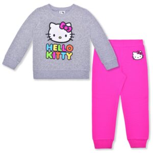 hello kitty plush girl 2 piece sweater top and jogger set pink/grey