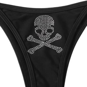 WDIRARA Women's Skull Pattern Halter Triangle Thong Sexy 2 Piece Bikini Swimsuit Black L