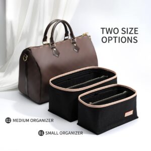 Doxo Purse Organizer Insert for Handbags & Base Shaper 2pc Set, Compatible with LV Speedy Nererfull ONTHEGO Carryall Graceful Noe,Book Tote Bag and More(M-Black)