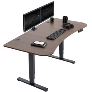 vivo electric height adjustable 63 x 32 inch memory stand up desk, dark walnut table top, black dual motor frame with preset controller, 2b series, desk-kit-2b1d