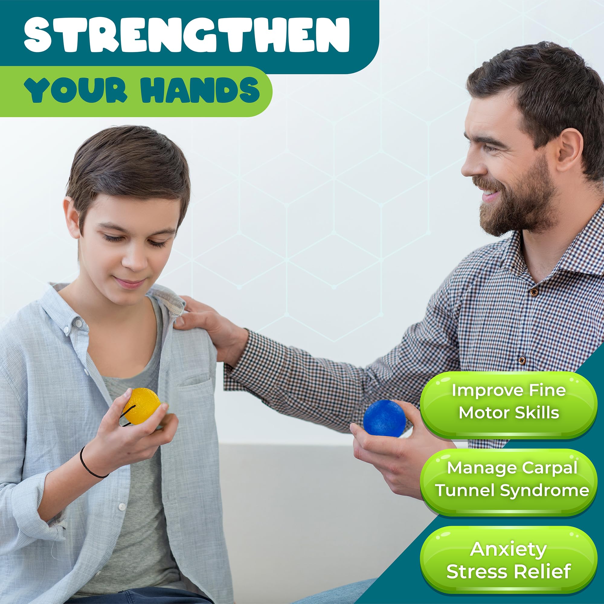 Yupititoy Squeeze Balls for Hand Therapy (Set of 3) – Hand Strengthener Ball on a String – Soft, Medium & Firm Exercise Balls for Rehabilitation, Arthritis, Carpal Tunnel – Stress Balls for Adults