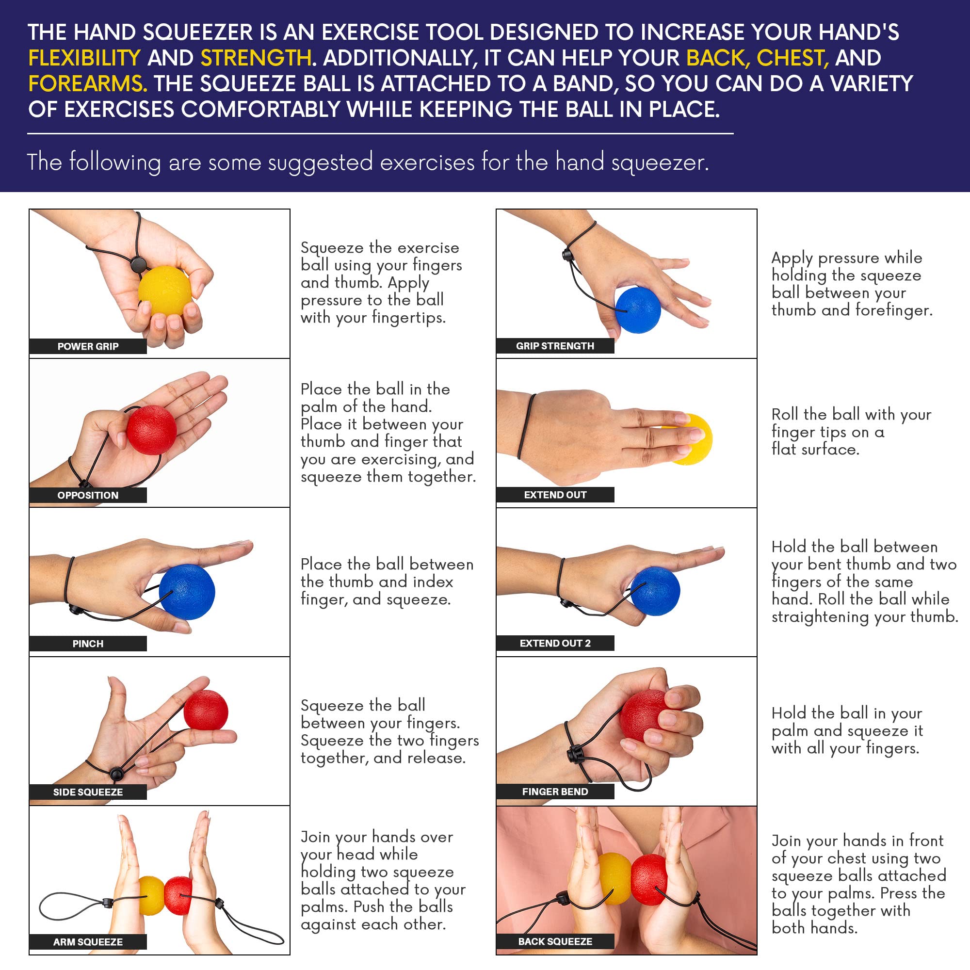 Yupititoy Squeeze Balls for Hand Therapy (Set of 3) – Hand Strengthener Ball on a String – Soft, Medium & Firm Exercise Balls for Rehabilitation, Arthritis, Carpal Tunnel – Stress Balls for Adults