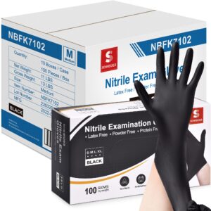 schneider nitrile exam gloves, black, medium, 1000-ct case, 4-mil, latex-free, powder-free, food-safe (nbfk7102)